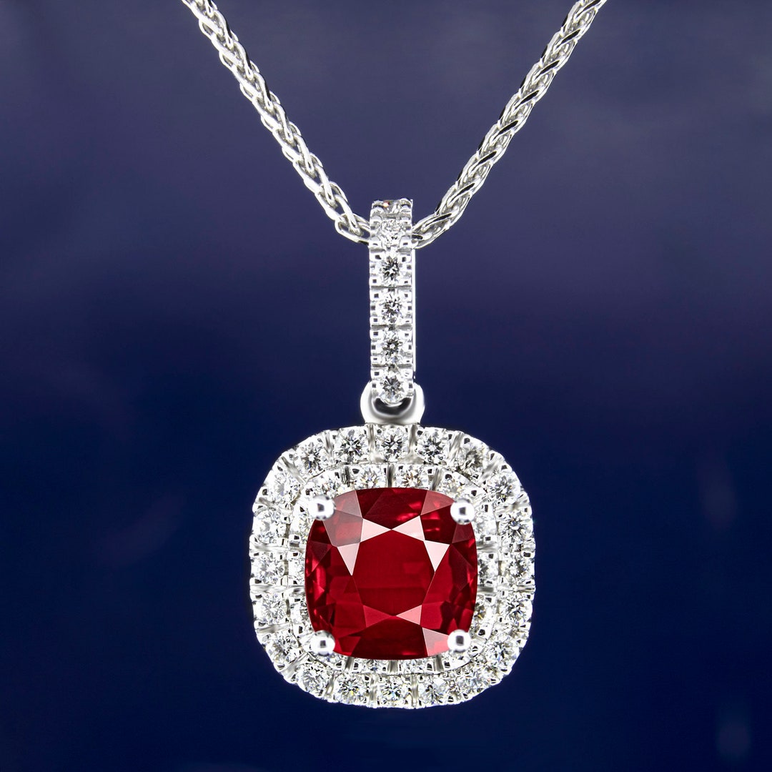 1.40 ctw Cushion Cut Genuine Ruby & Diamond Double Halo - Etsy España