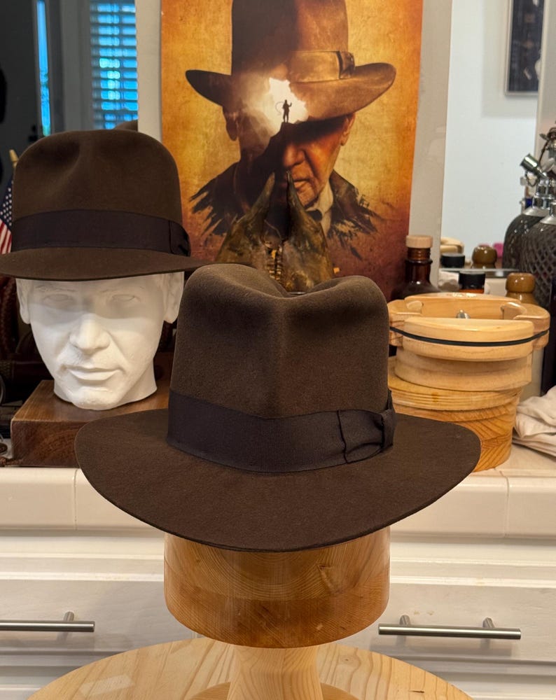 INDIANA JONES Fedora Wool Felt Hat by F&G CUSTOMS Weathered or Non ...