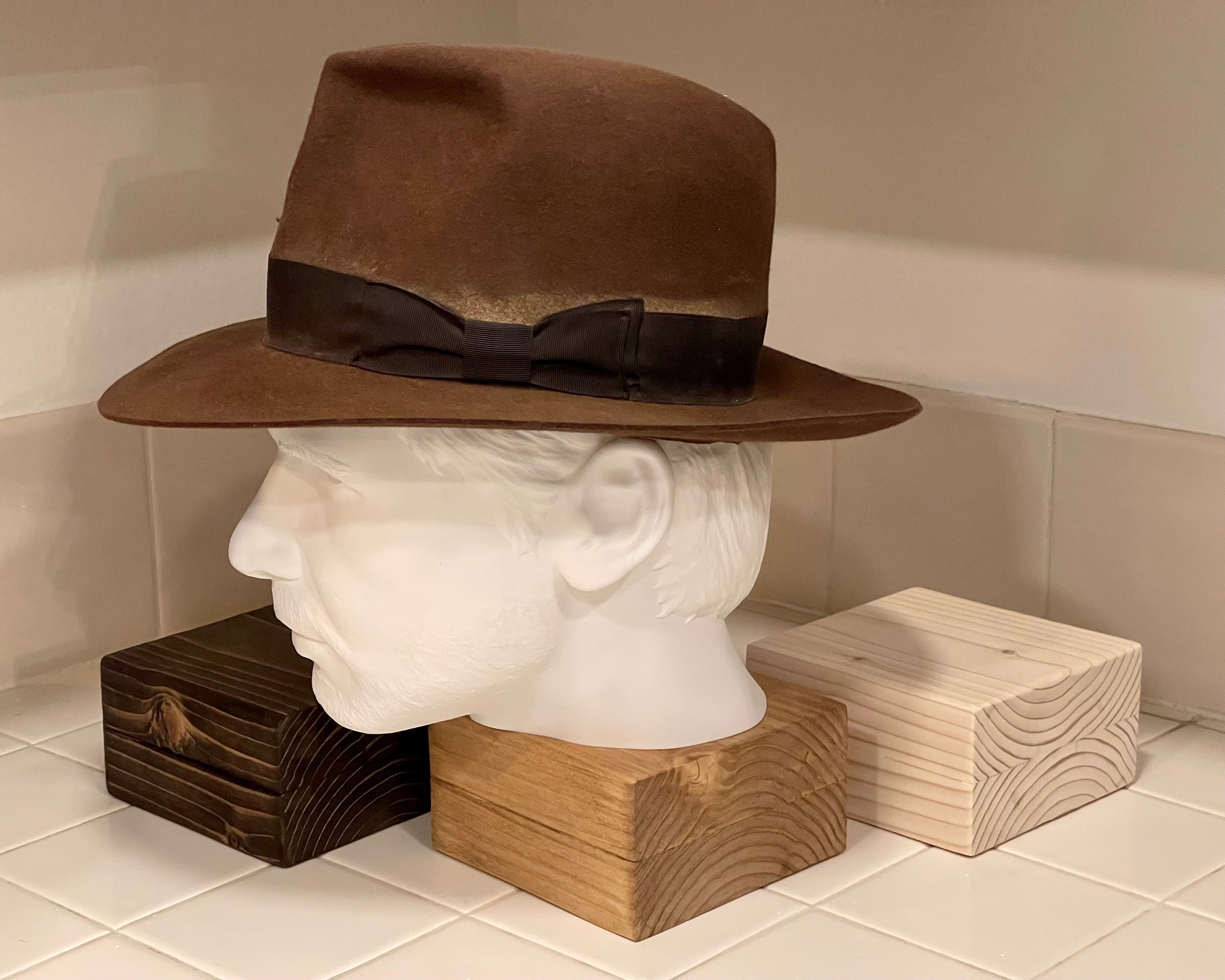 INDIANA JONES - F&G CUSTOMS Fedora Hatstand 3d-resin W/wood Base Fedora Showcase Hatstand - Etsy