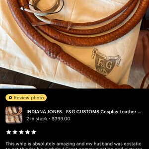INDIANA JONES - F&G CUSTOMS Cosplay Leather Bullwhip Weathered and ...
