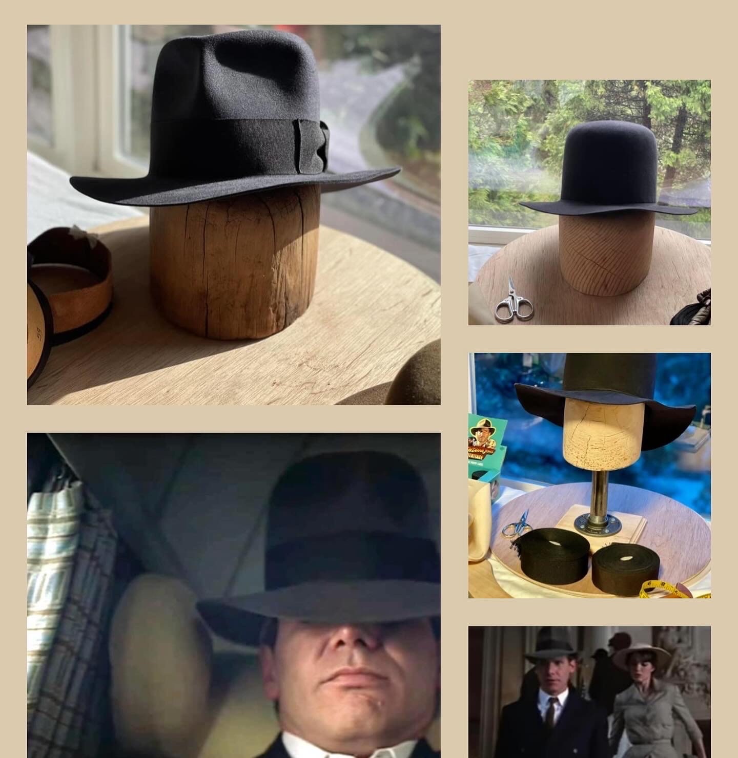 INDIANA JONES F&G CUSTOMS Fedora Bespoke Wool Fur Felt Hat Weathered ...