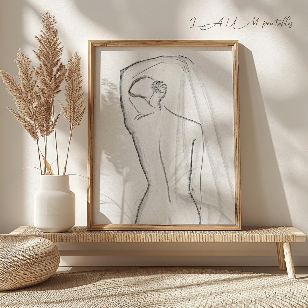 Minimalist Sketch Art, Woman’s Back Portrait, Line Drawing Wall Art ...