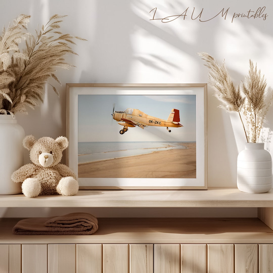 Vintage Adventure: Skybound Airplane Over Sandy Shores – Kid's Room ...