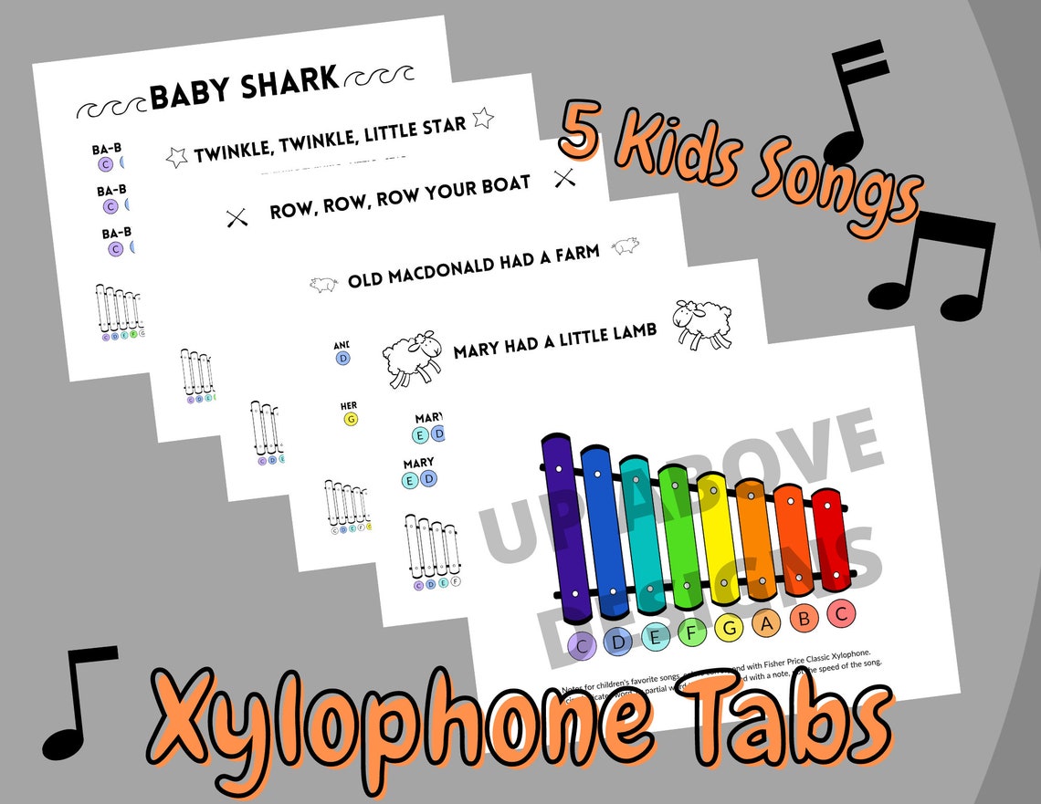 Xylophone Sheet Music - 5 Kids Songs - Etsy