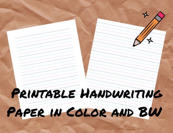 Printable Handwriting Practice Paper Color and BW - Etsy