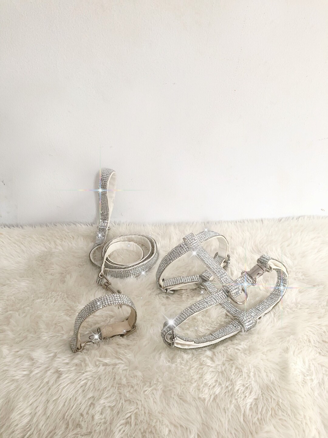 Bling Harness Leash Collar Gift Sparkly Set | Silver Rhinestone Jeweled ...