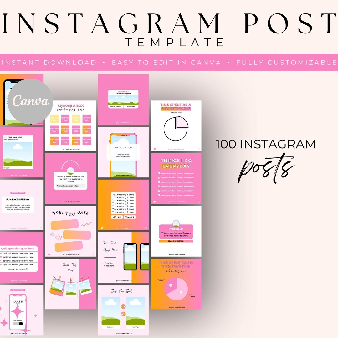 100 Bright Pink Instagram Engagement Post Template INSTANT - Etsy