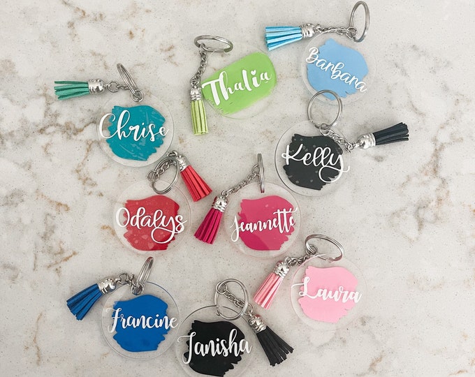 Personalized Acrylic Keychain With Colorful Tassel, Personalized Gifts ...