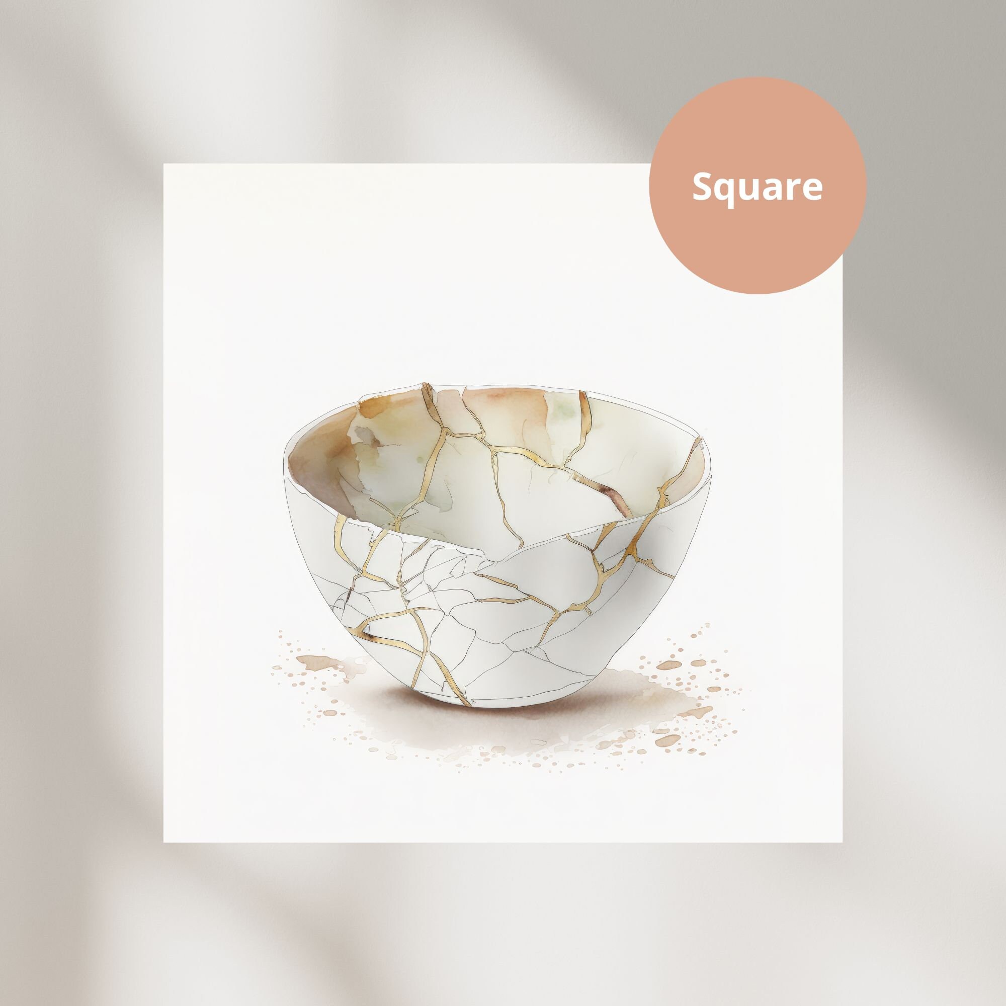 Watercolor Kintsugi Wall Art / Kintsugi Bowl / Neutral Tones / - Etsy