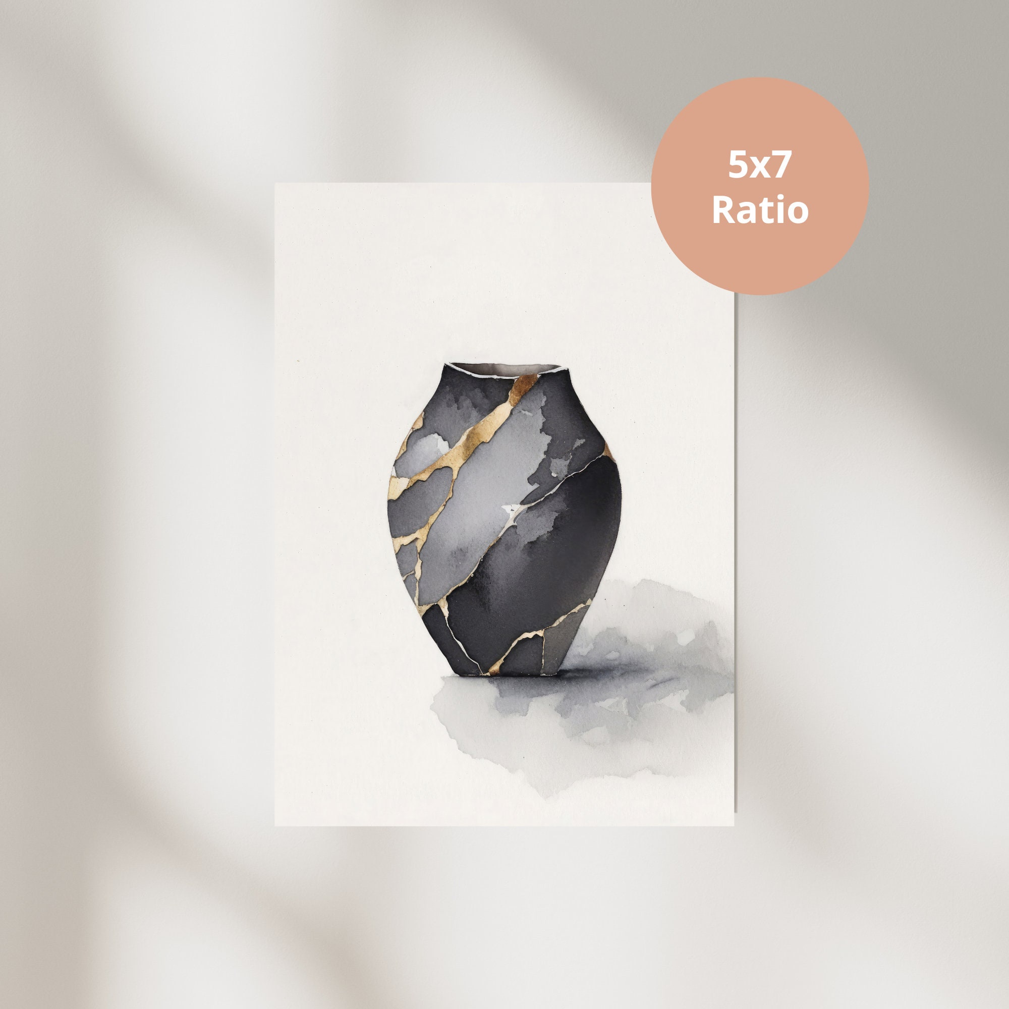 Watercolor Kintsugi Wall Art / Kintsugi Vase / Neutral Tones ...