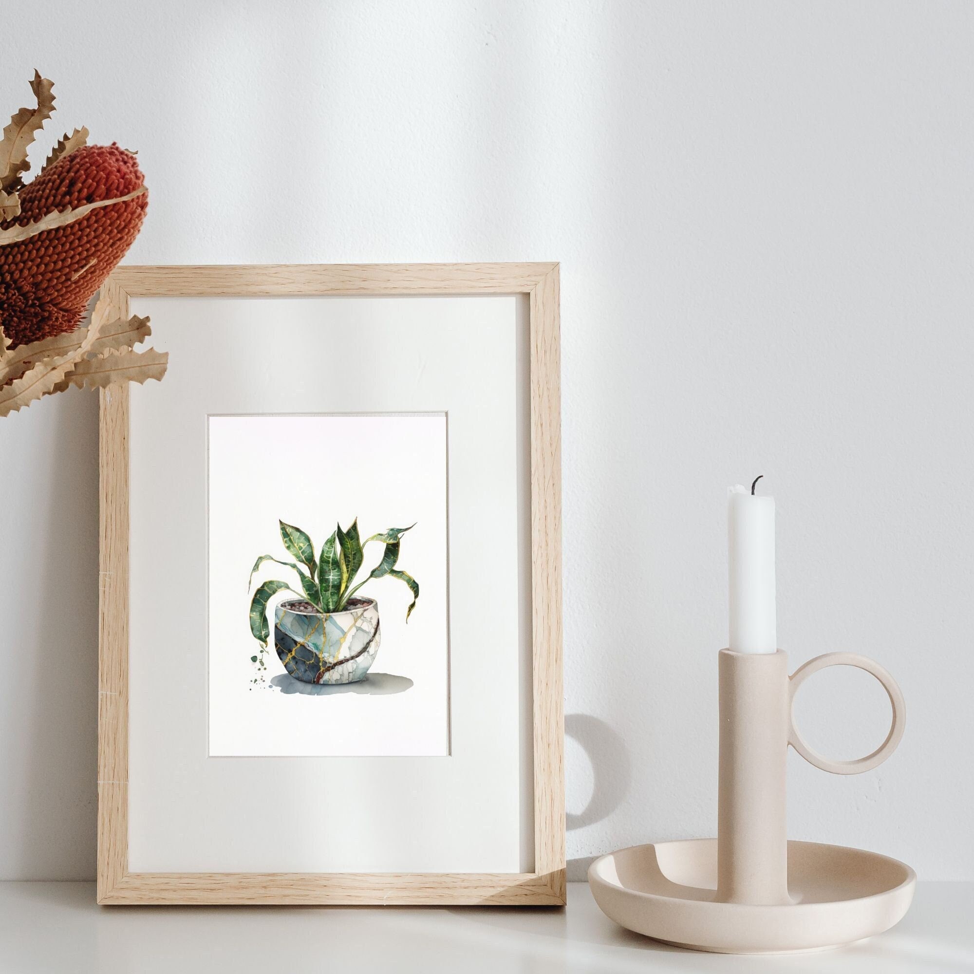 Watercolor Kintsugi Wall Art / Kintsugi Planter / Earth Tones ...