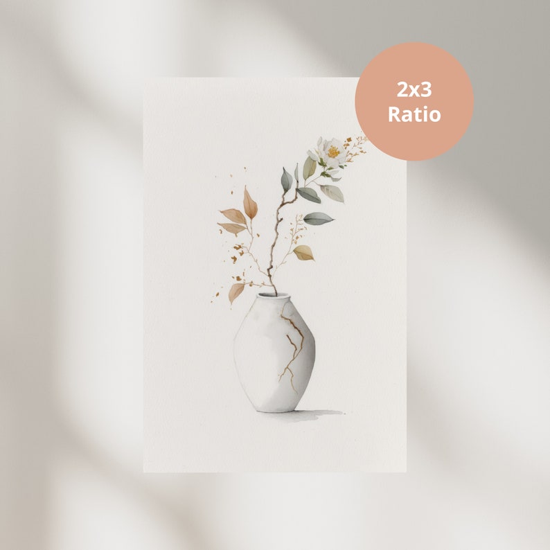 Watercolor Kintsugi Wall Art / Kintsugi Vase / Neutral Tones / - Etsy