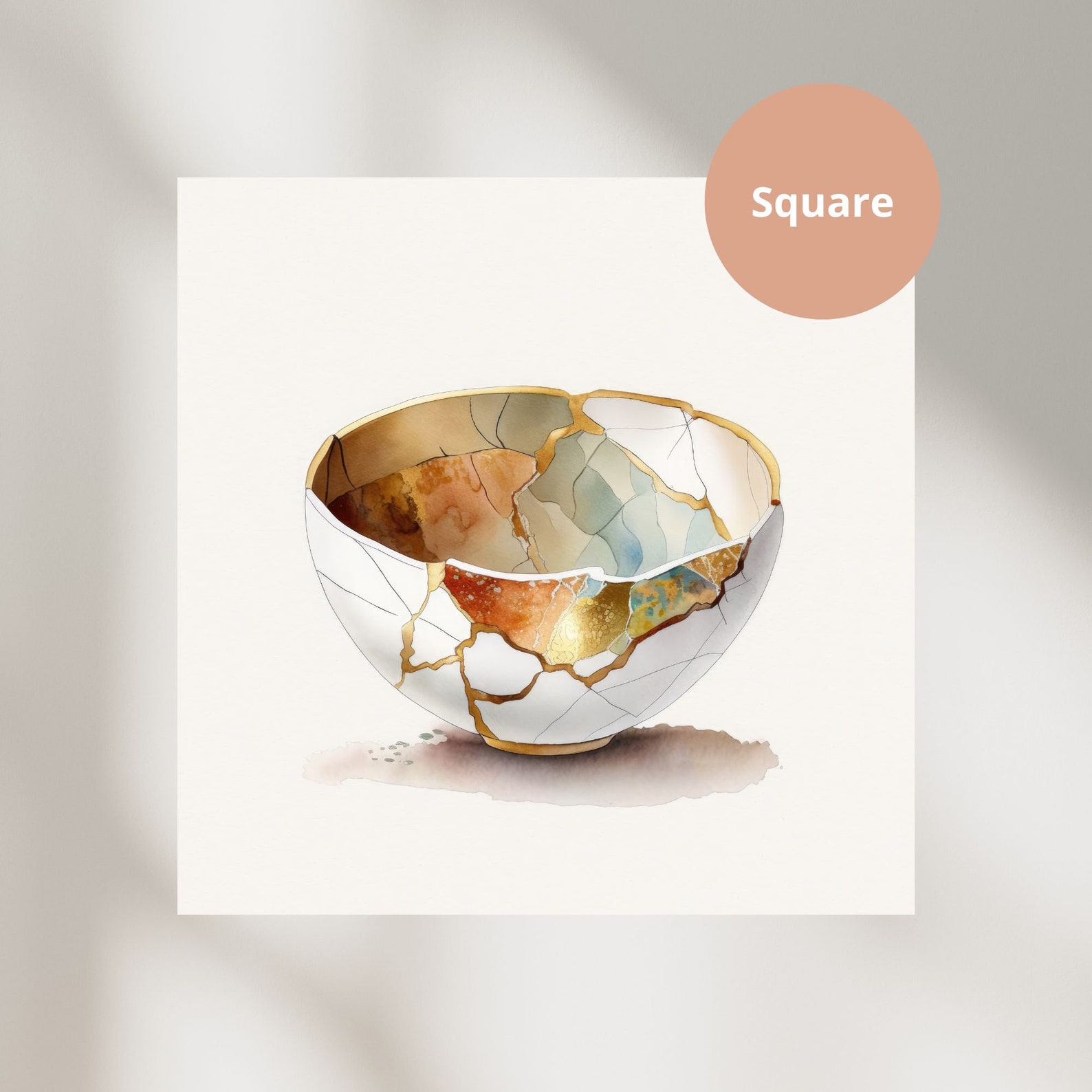 Watercolor Kintsugi Wall Art / Kintsugi Bowl / Neutral Tones ...