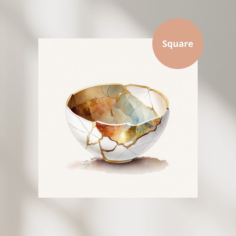 Watercolor Kintsugi Wall Art / Kintsugi Bowl / Neutral Tones ...