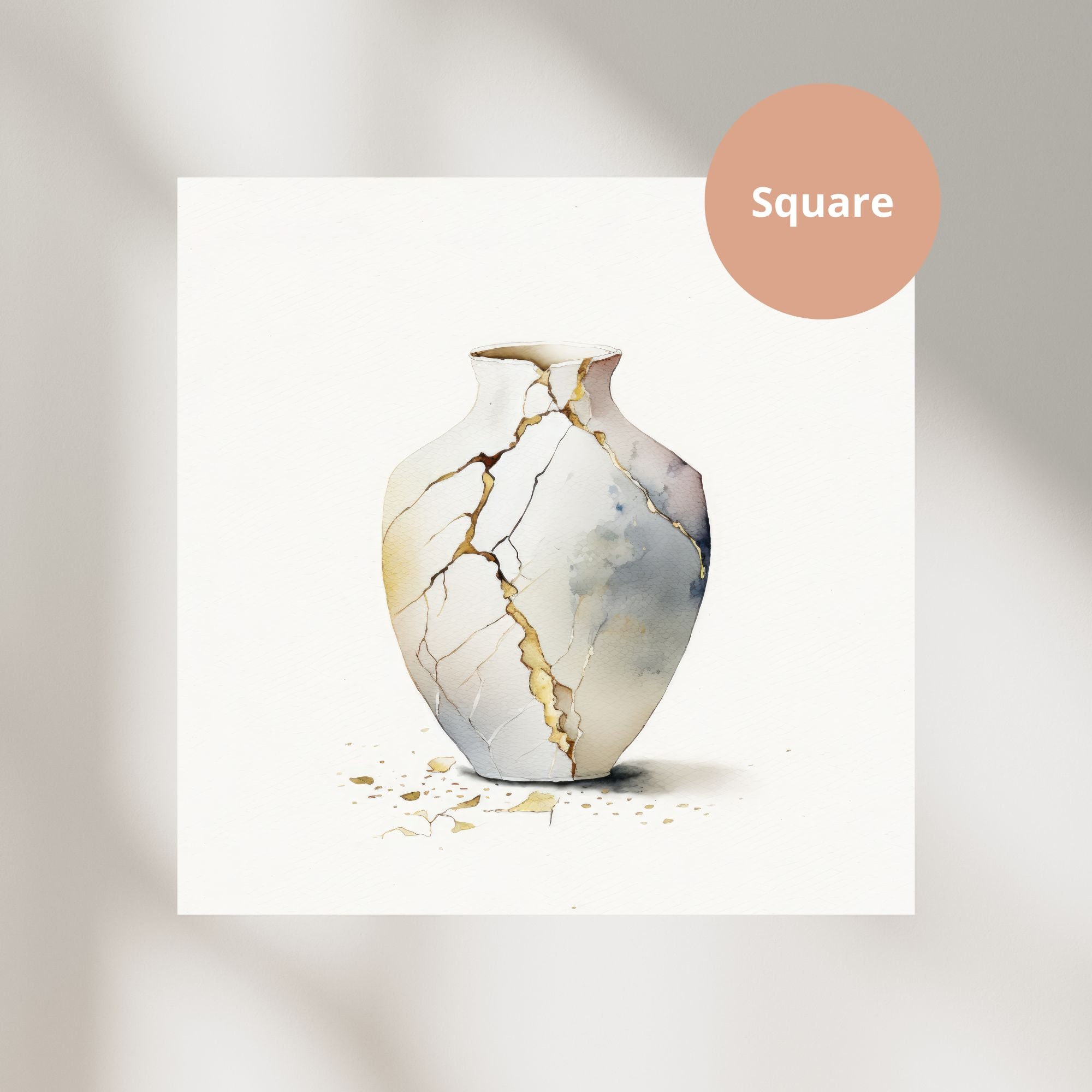 Watercolor Kintsugi Wall Art / Kintsugi Vase / Neutral Tones ...
