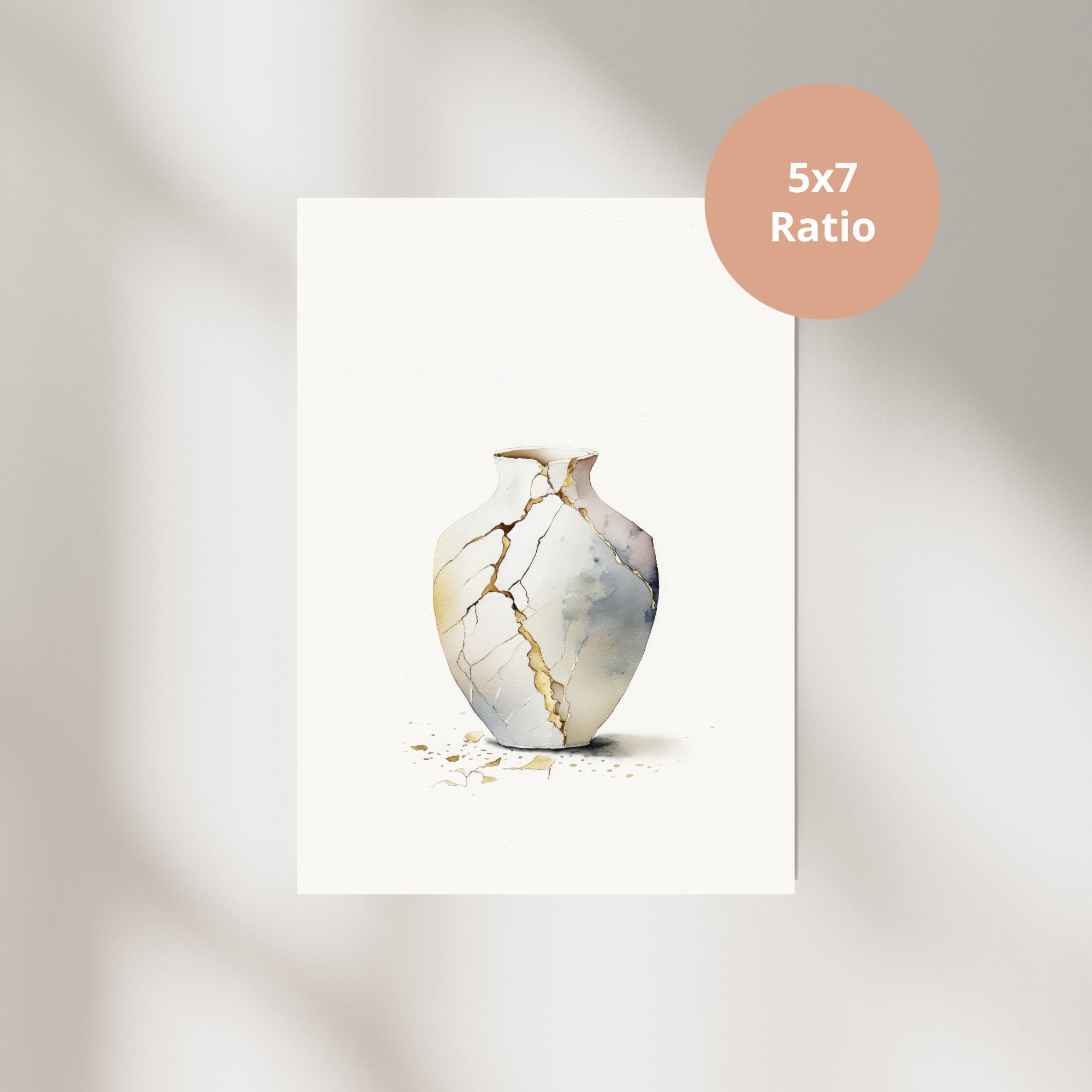Watercolor Kintsugi Wall Art / Kintsugi Vase / Neutral Tones ...