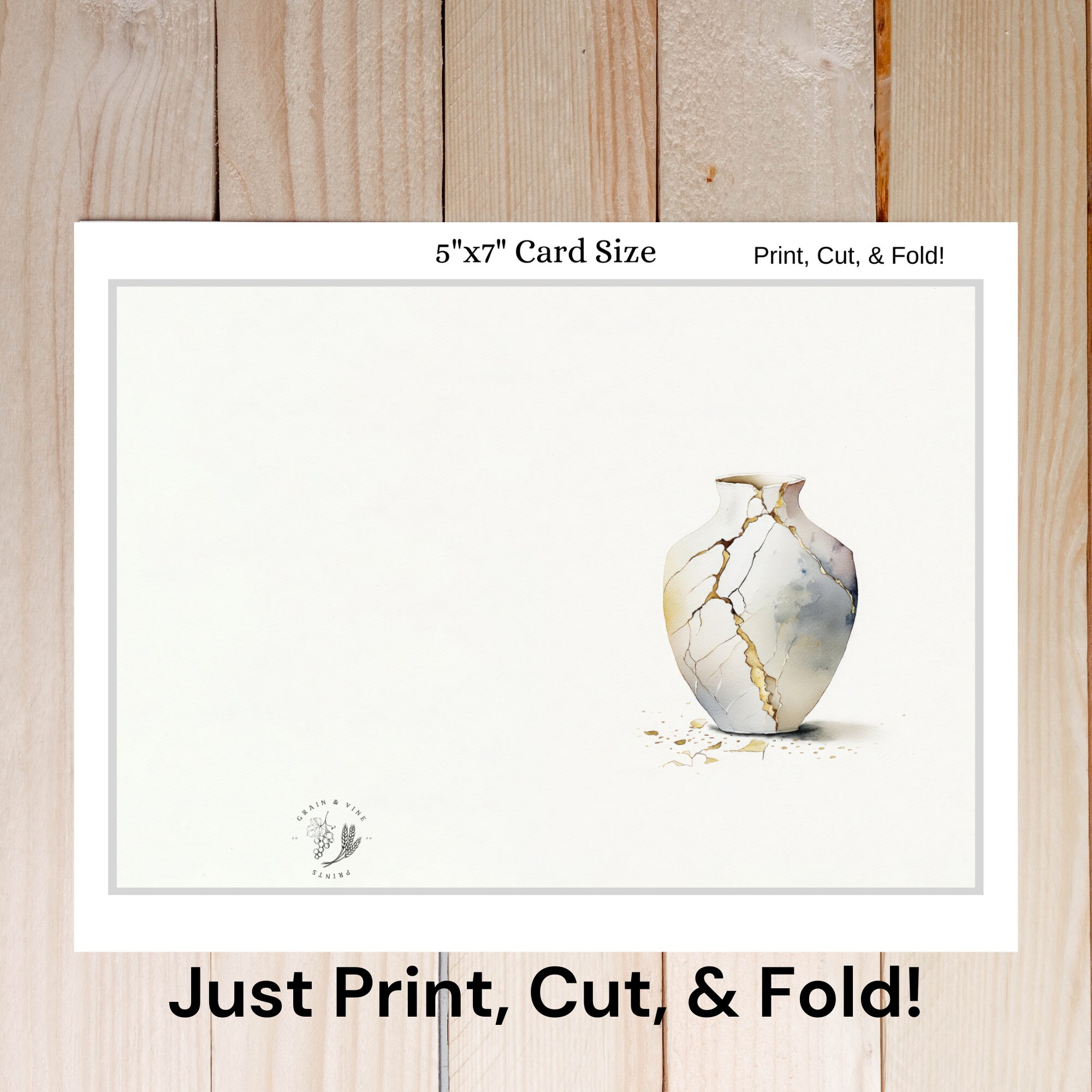 Sympathy Card Kintsugi Vase Card DIY Printable Cards Neutral Tones ...