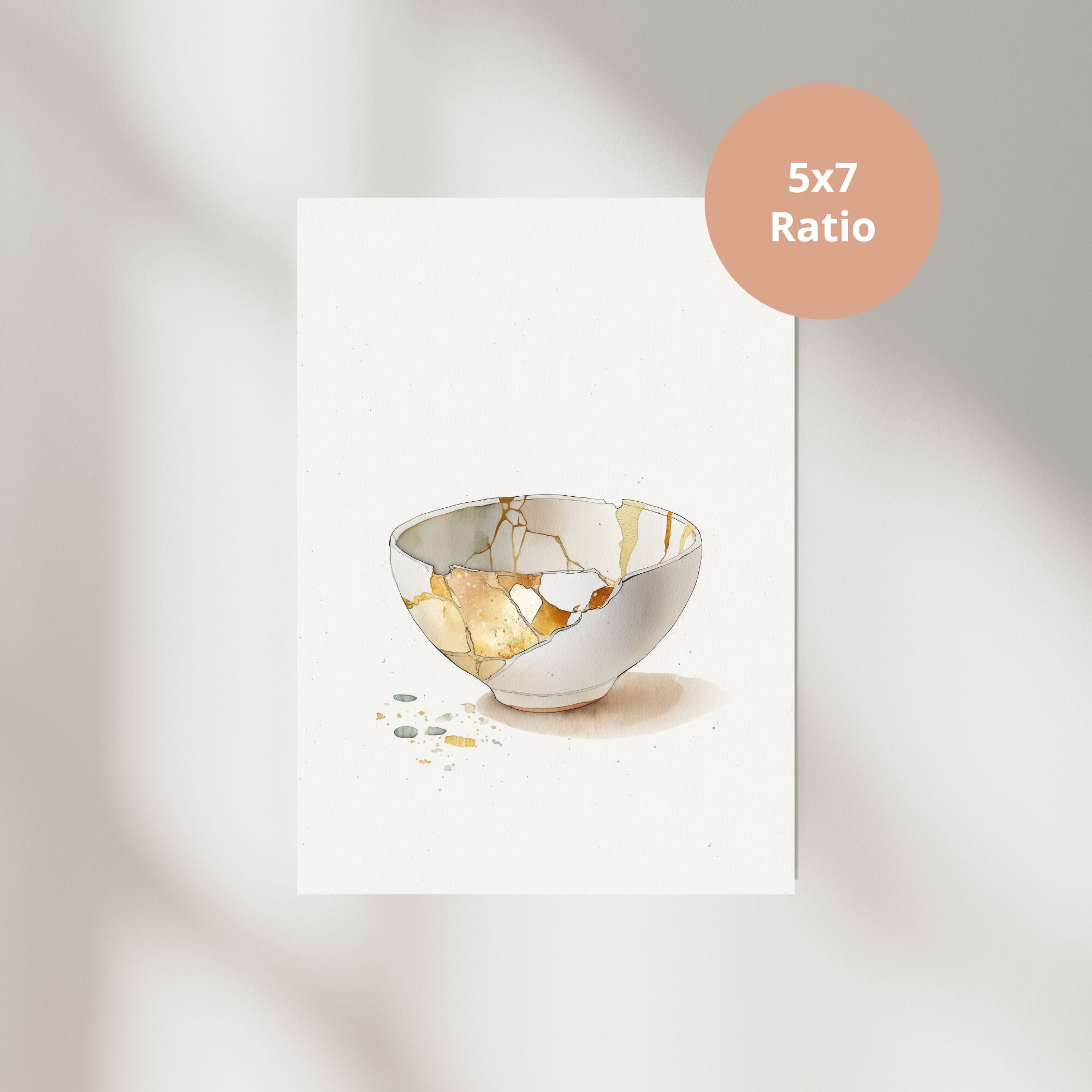 Watercolor Kintsugi Wall Art / Kintsugi Bowl / Neutral Tones ...