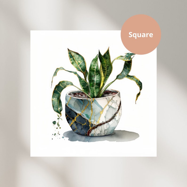 Watercolor Kintsugi Wall Art / Kintsugi Planter / Earth Tones ...
