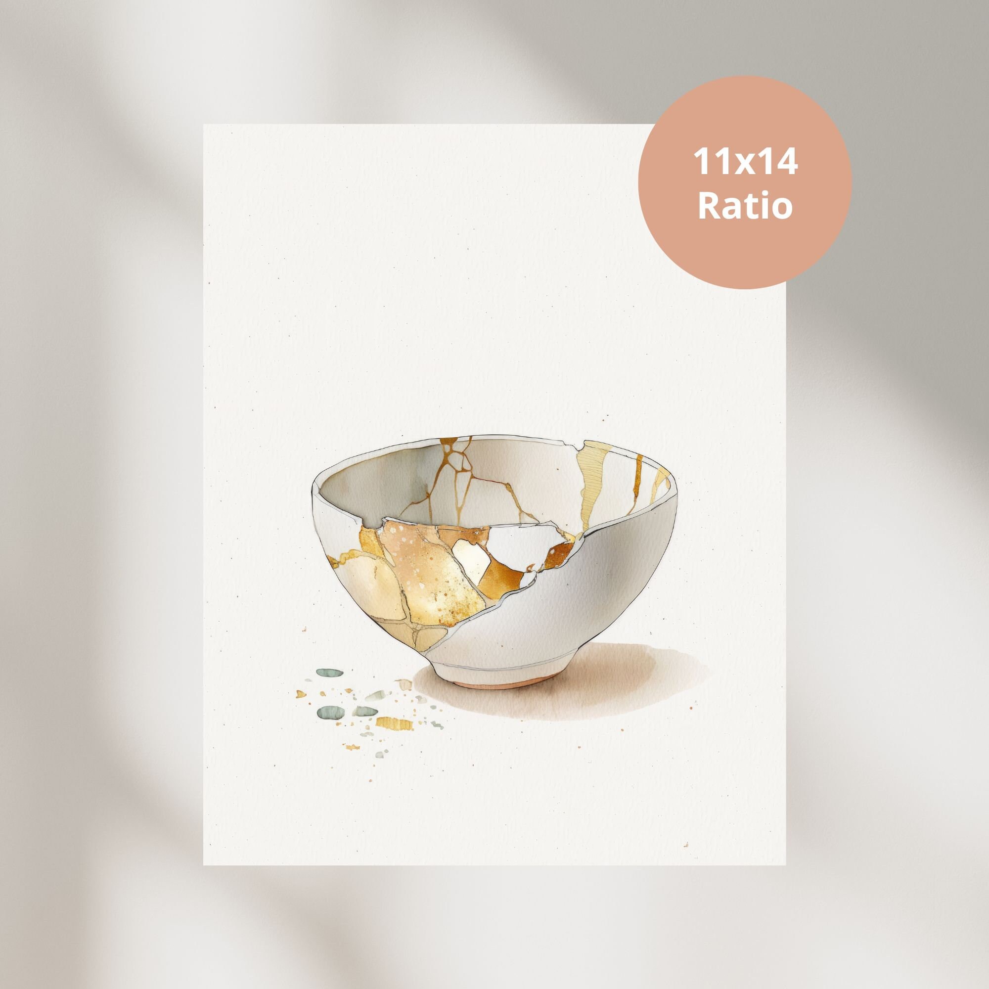 Watercolor Kintsugi Wall Art / Kintsugi Bowl / Neutral Tones ...
