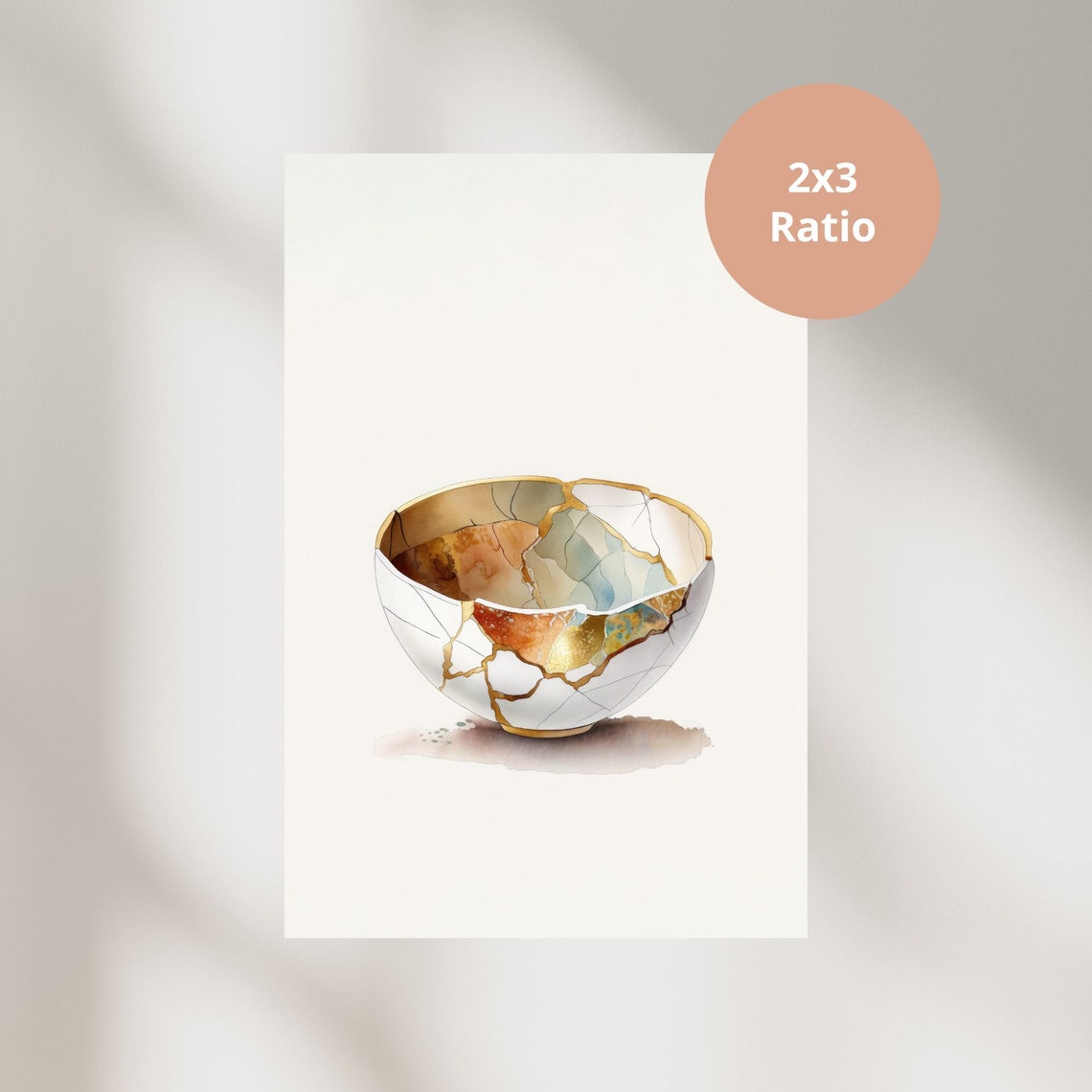 Watercolor Kintsugi Wall Art / Kintsugi Bowl / Neutral Tones ...