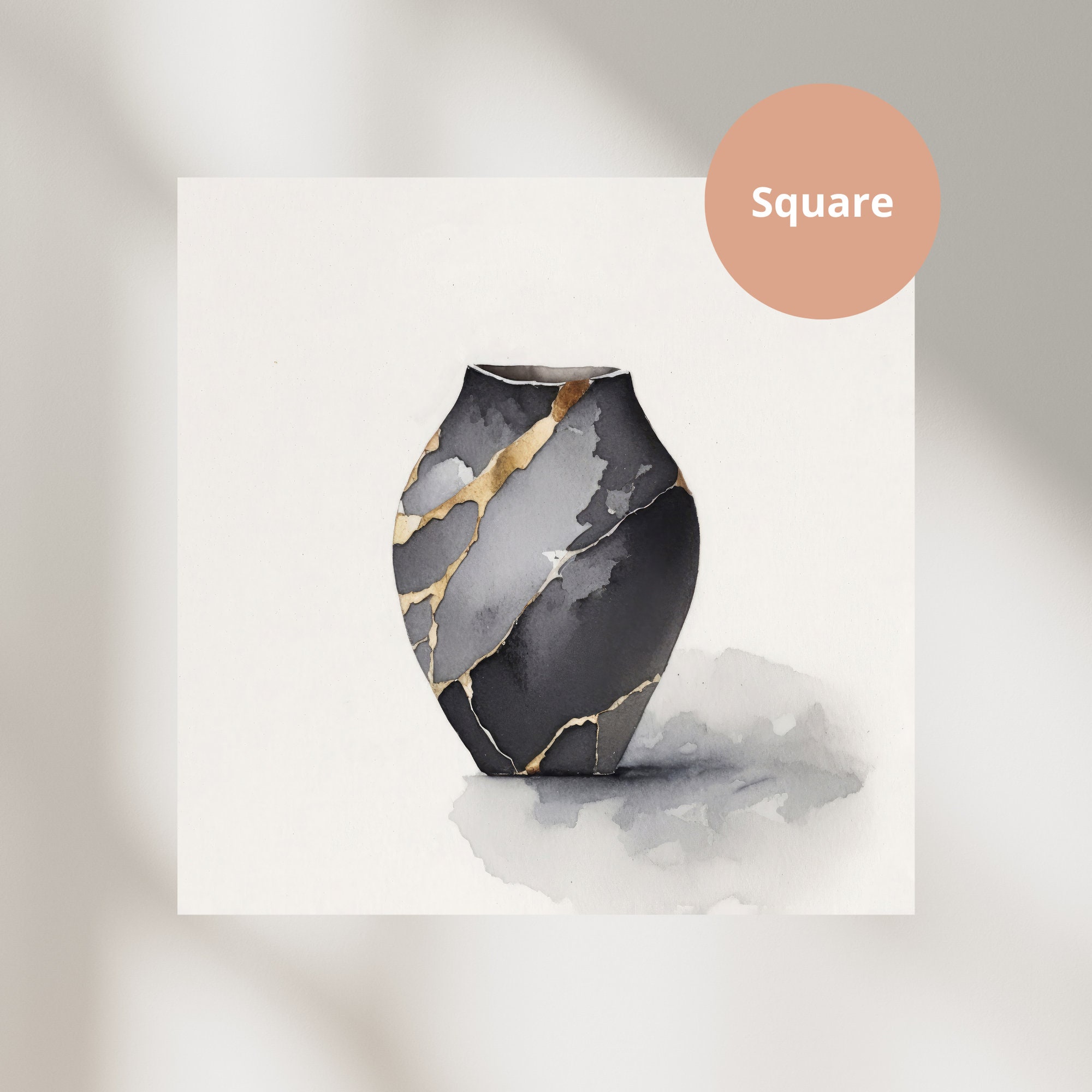Watercolor Kintsugi Wall Art / Kintsugi Vase / Neutral Tones ...