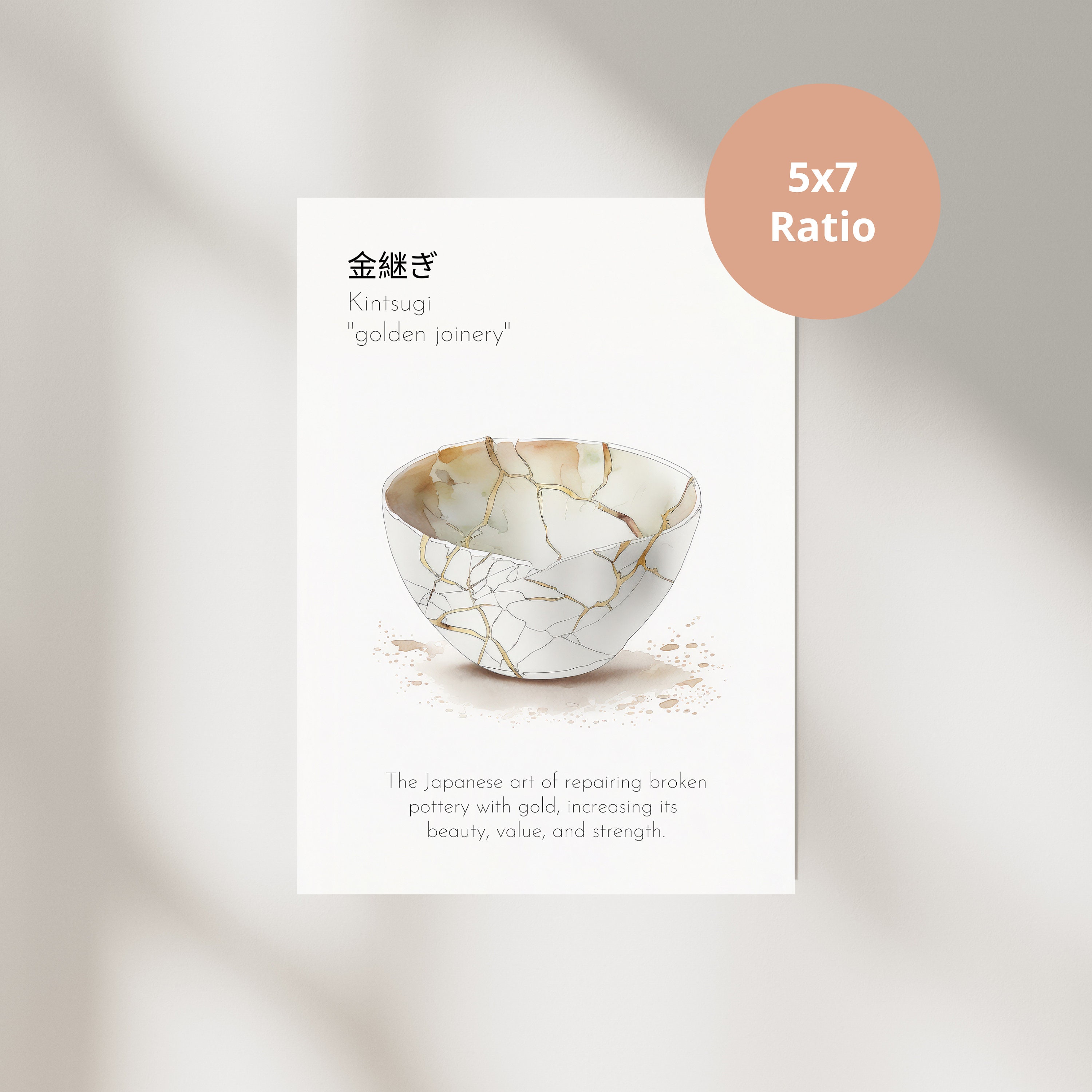 5"x7" Kintsugi Wall Art / Kintsugi Painting / Kintsugi Bowl With ...