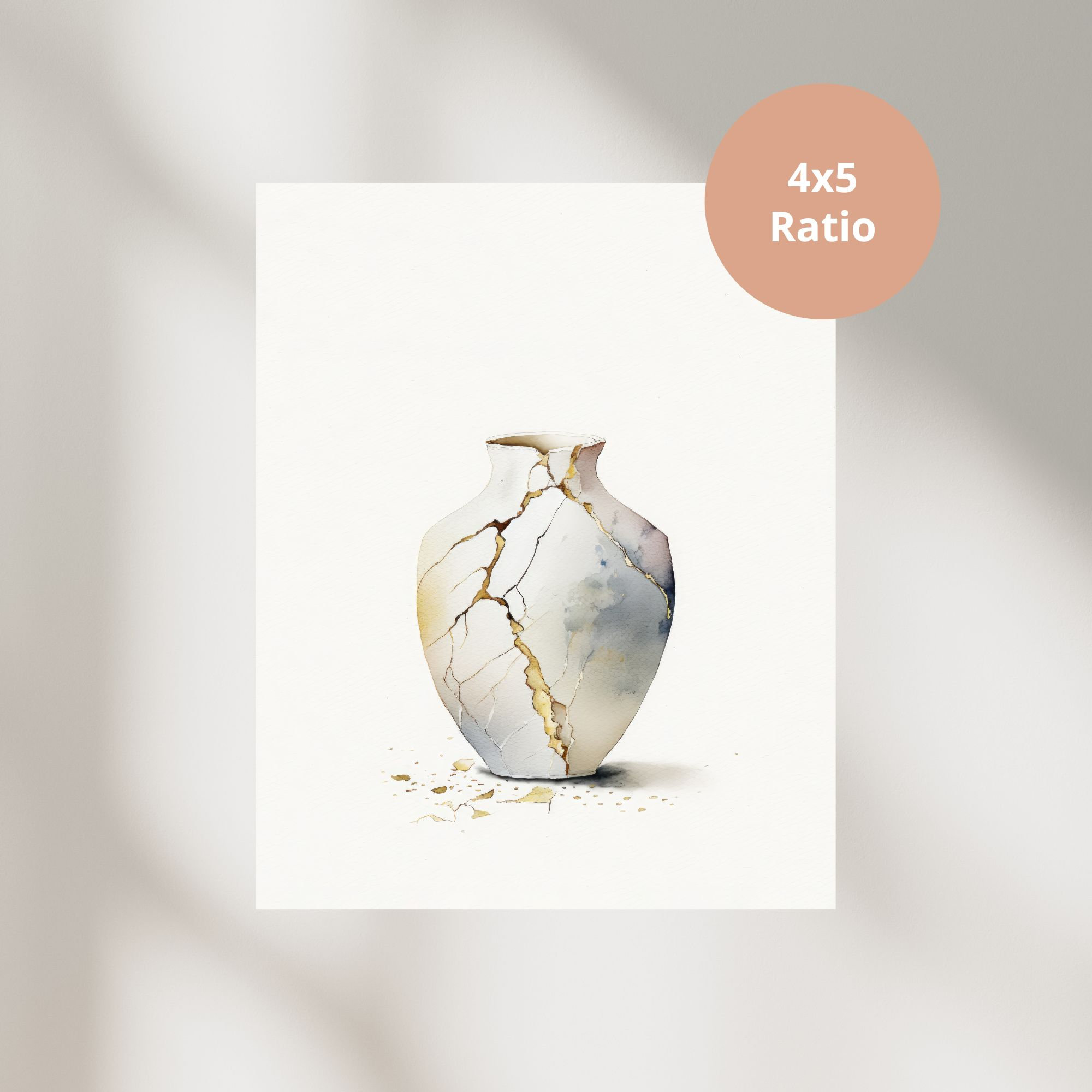 Watercolor Kintsugi Wall Art / Kintsugi Vase / Neutral Tones ...