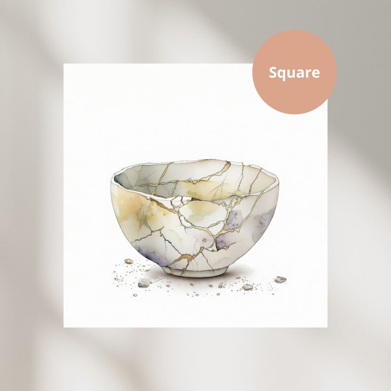 Watercolor Kintsugi Wall Art / Kintsugi Bowl / Neutral Tones ...