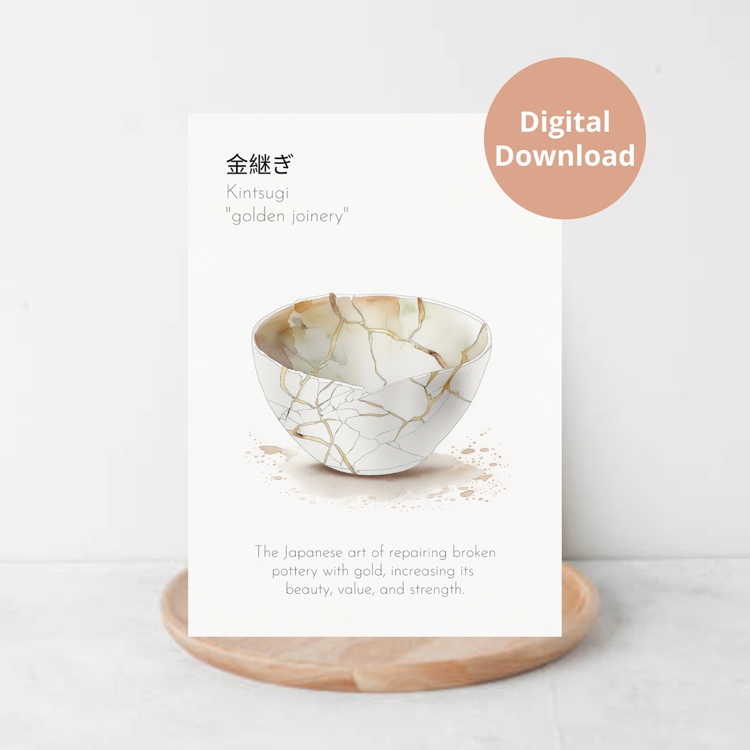 5"x7" Kintsugi Wall Art / Kintsugi Painting / Kintsugi Bowl With Kintsugi Definition / Neutral ...