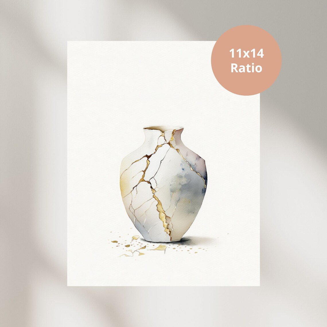 Watercolor Kintsugi Wall Art / Kintsugi Vase / Neutral Tones ...