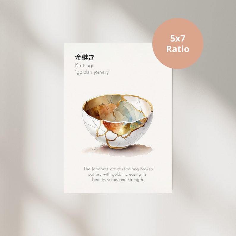 5"x7" Kintsugi Wall Art / Kintsugi Painting / Kintsugi Bowl With ...