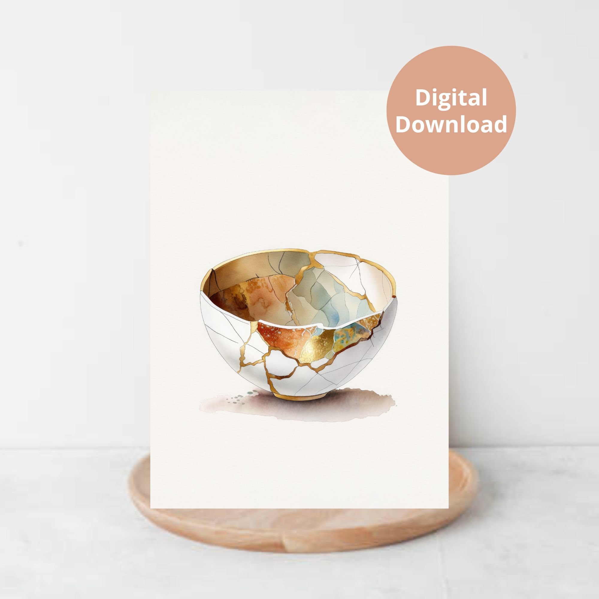 Watercolor Kintsugi Wall Art / Kintsugi Bowl / Neutral Tones ...