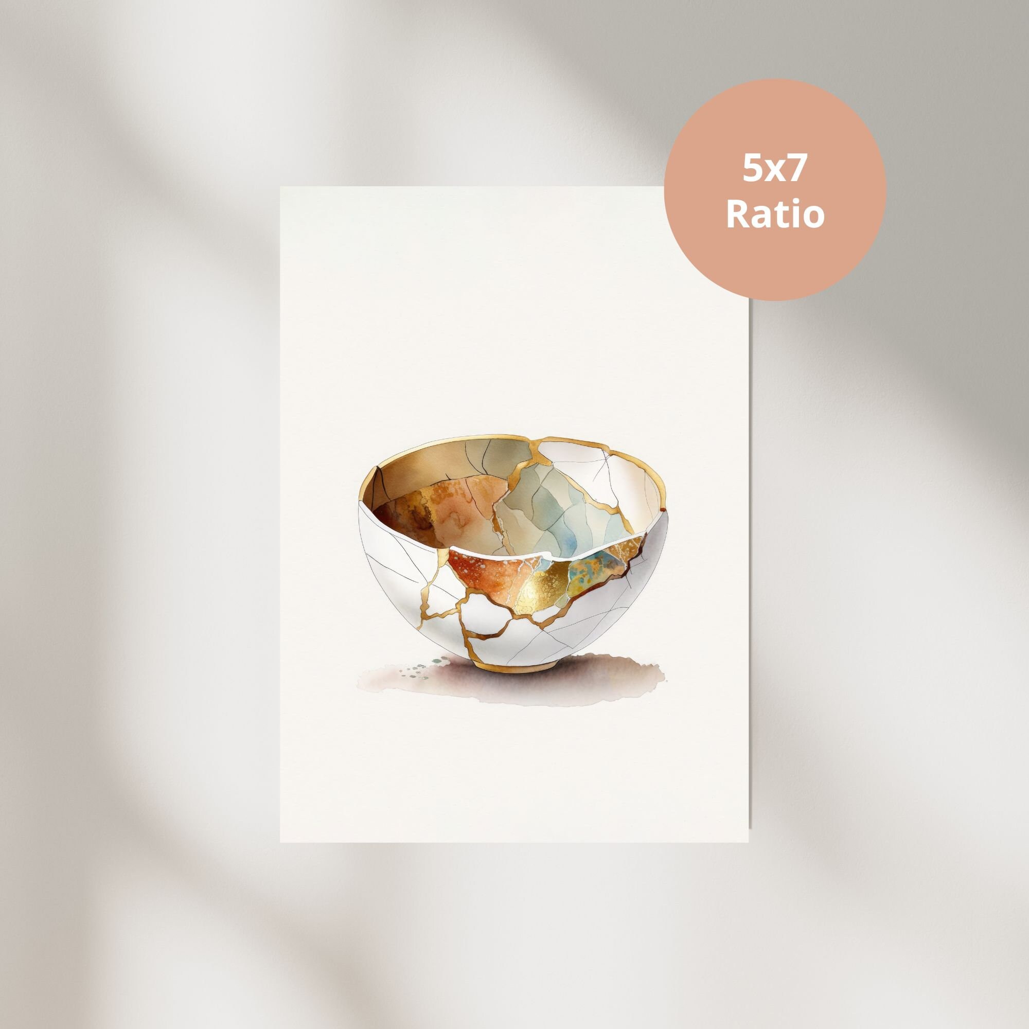 Watercolor Kintsugi Wall Art / Kintsugi Bowl / Neutral Tones ...