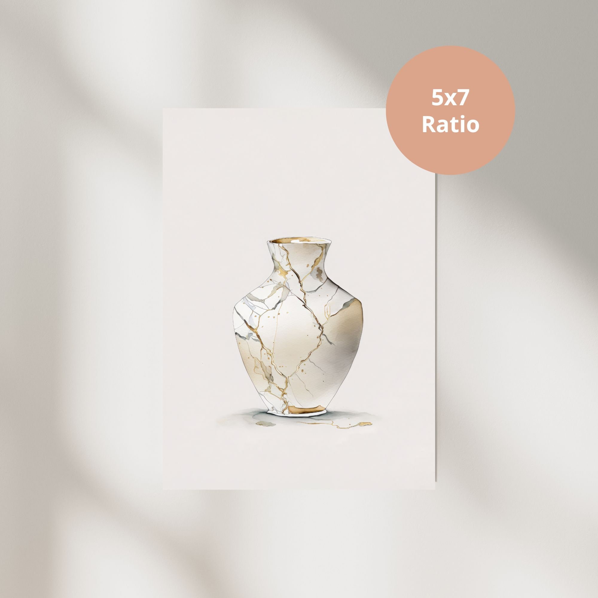 Watercolor Kintsugi Wall Art / Kintsugi Vase / Neutral Tones ...