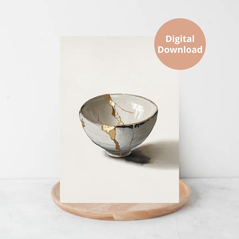 Kintsugi Wall Art / Kintsugi Painting / Kintsugi Bowl / Neutral Tones / Printable Wall Art ...