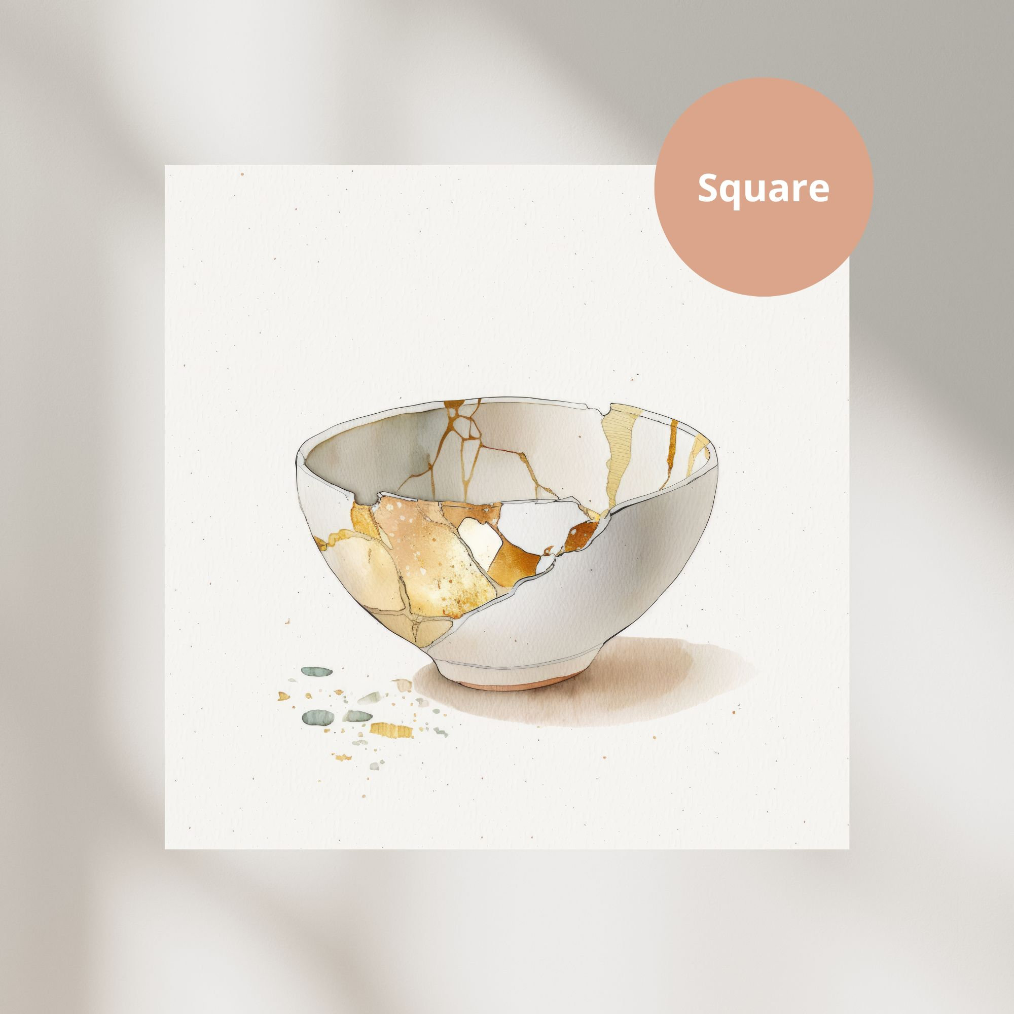 Watercolor Kintsugi Wall Art / Kintsugi Bowl / Neutral Tones ...