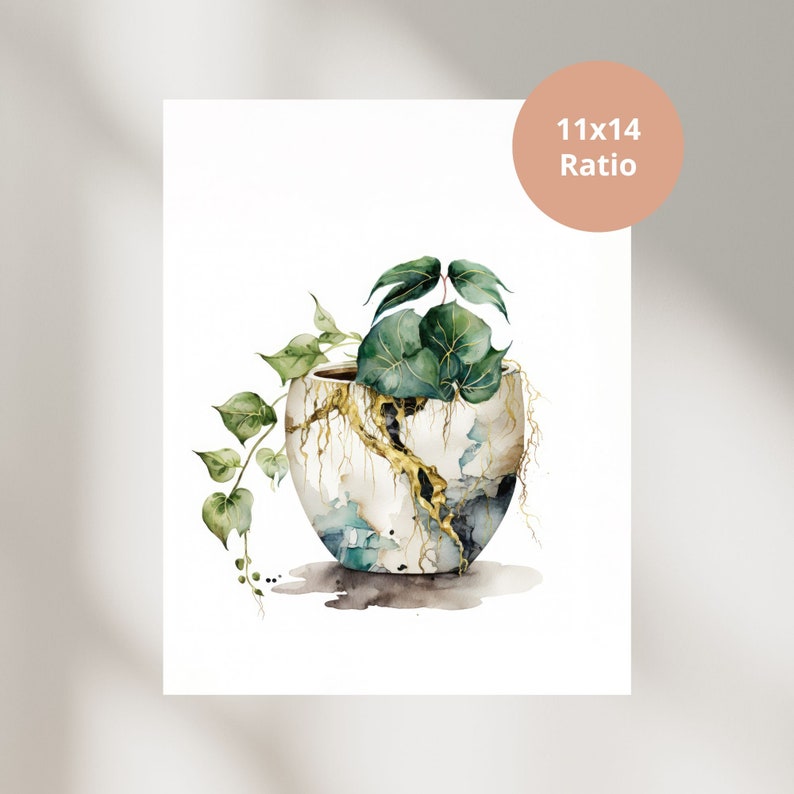 Watercolor Kintsugi Wall Art / Kintsugi Planter / Earth Tones ...