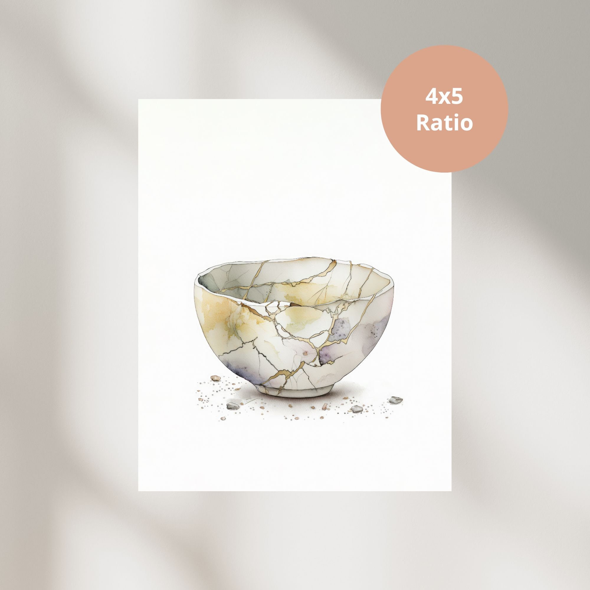 Watercolor Kintsugi Wall Art / Kintsugi Bowl / Neutral Tones ...