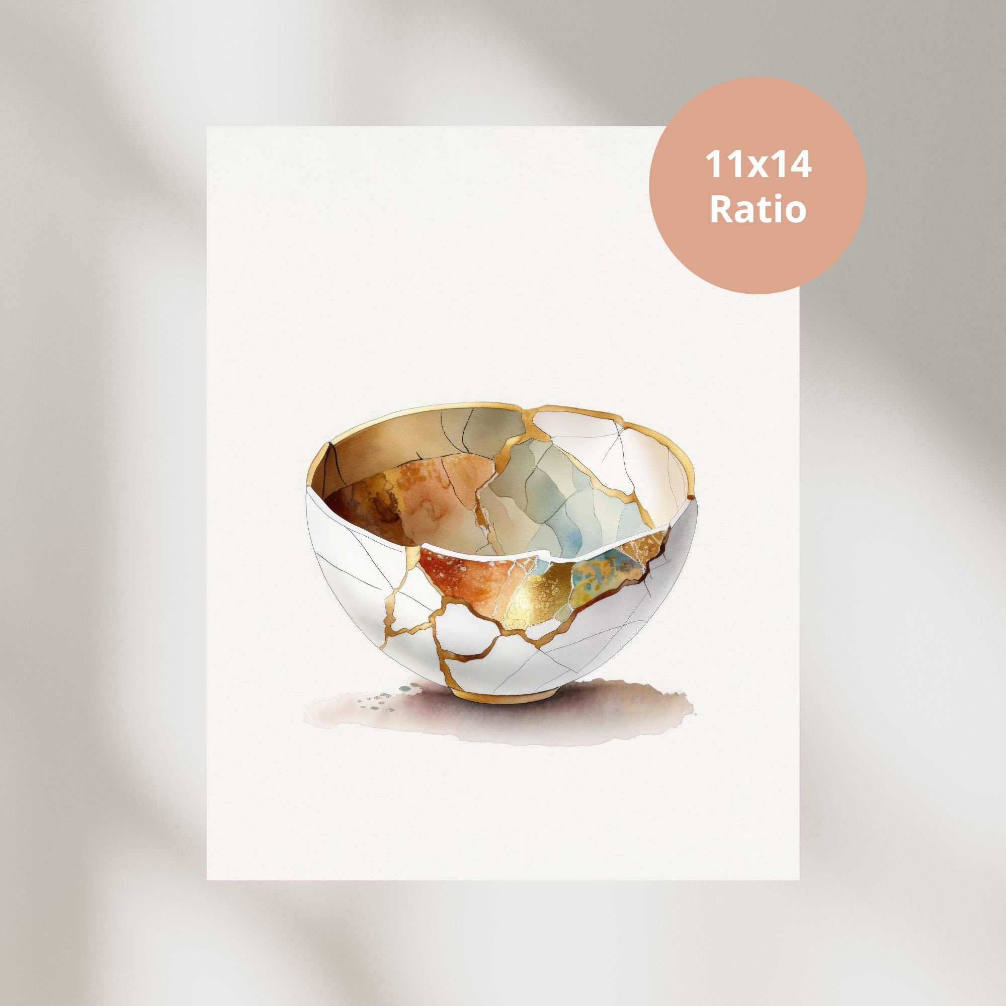 Watercolor Kintsugi Wall Art / Kintsugi Bowl / Neutral Tones ...