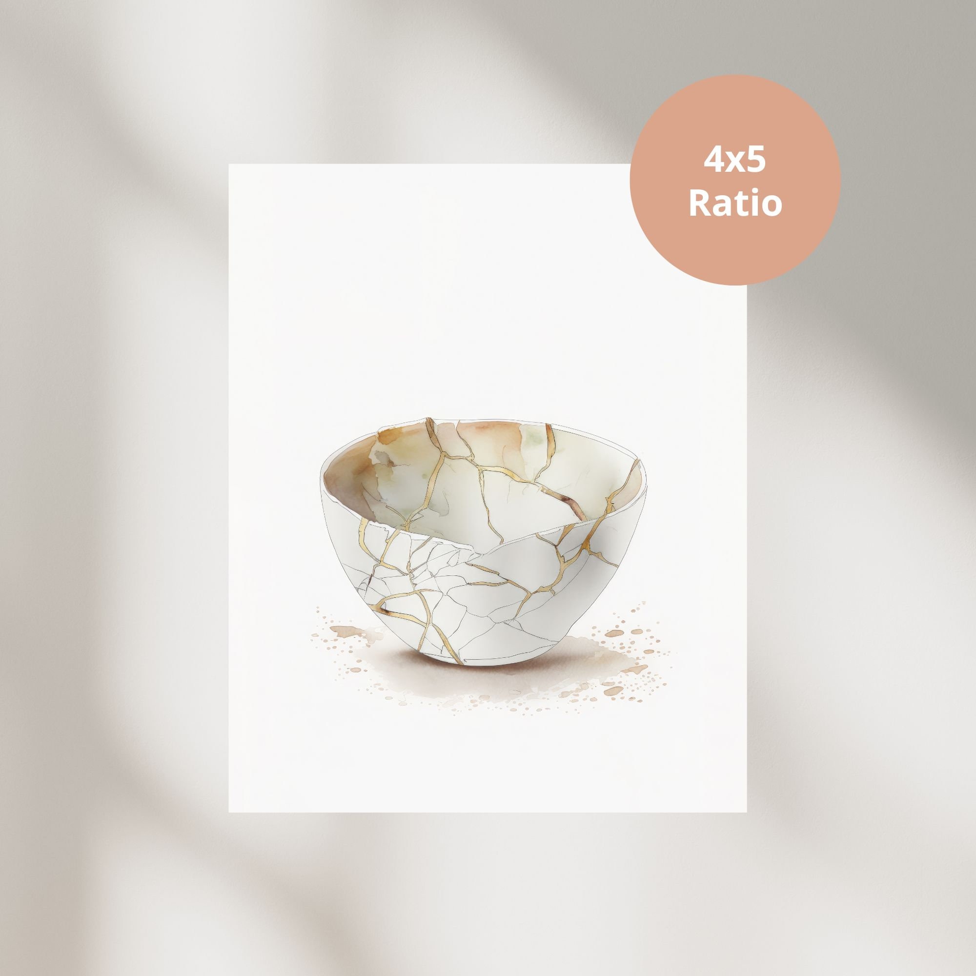 Watercolor Kintsugi Wall Art / Kintsugi Bowl / Neutral Tones / - Etsy