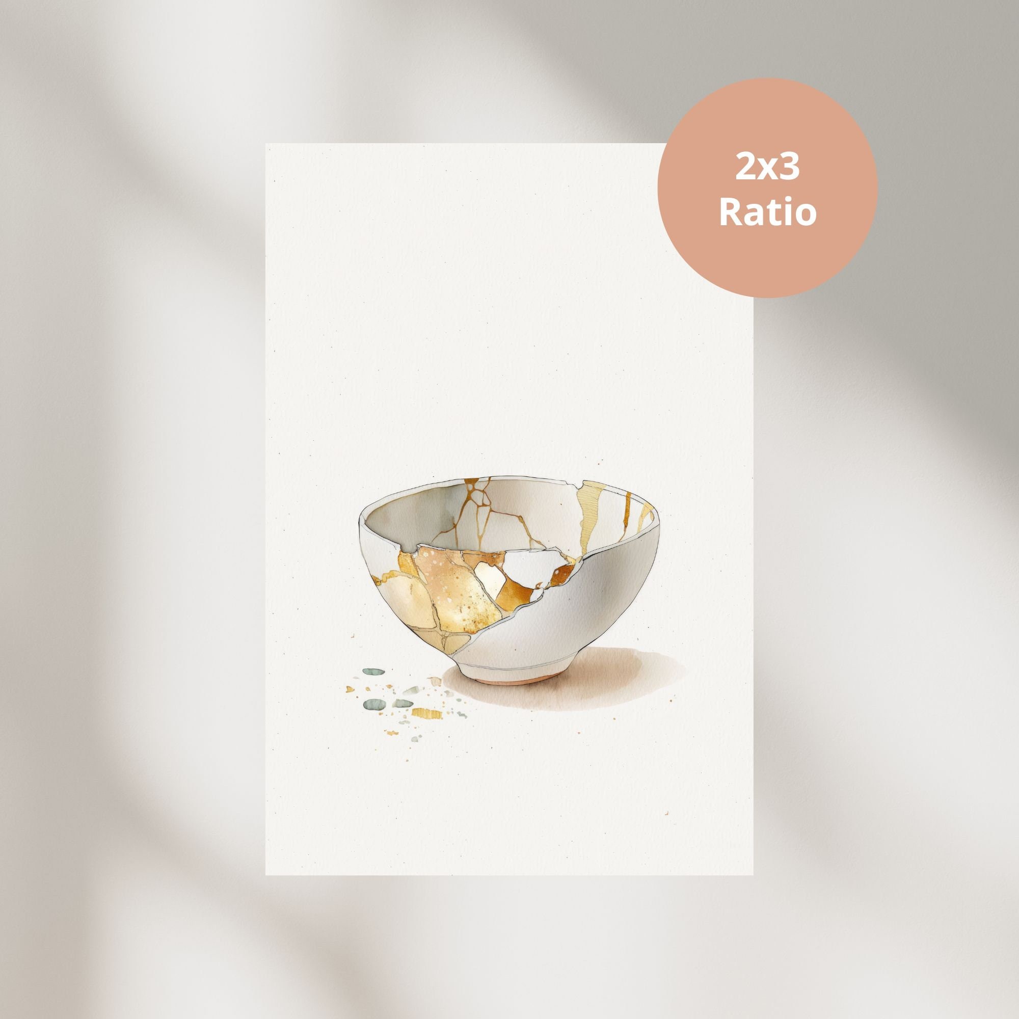 Watercolor Kintsugi Wall Art / Kintsugi Bowl / Neutral Tones ...