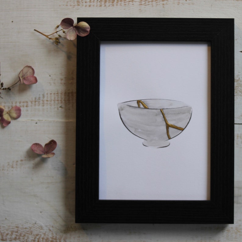Arte de pared Kintsugi / 5x7 / Simplemente agregue oro / Descarga digital / Dibujado a mano ...