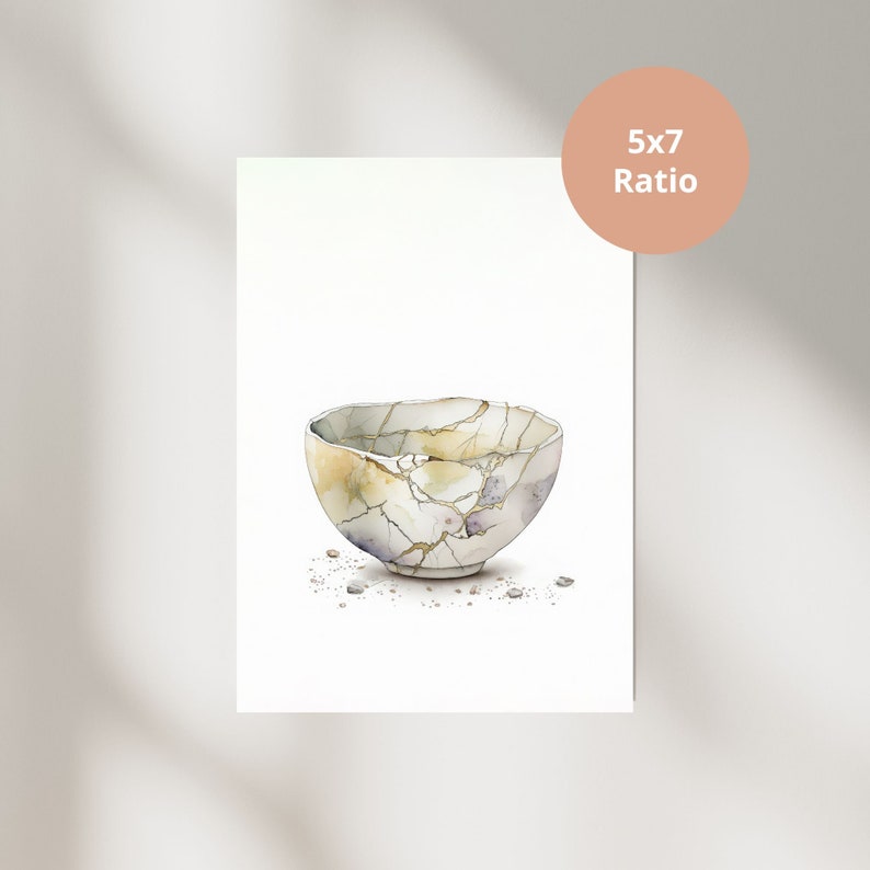 Watercolor Kintsugi Wall Art / Kintsugi Bowl / Neutral Tones ...