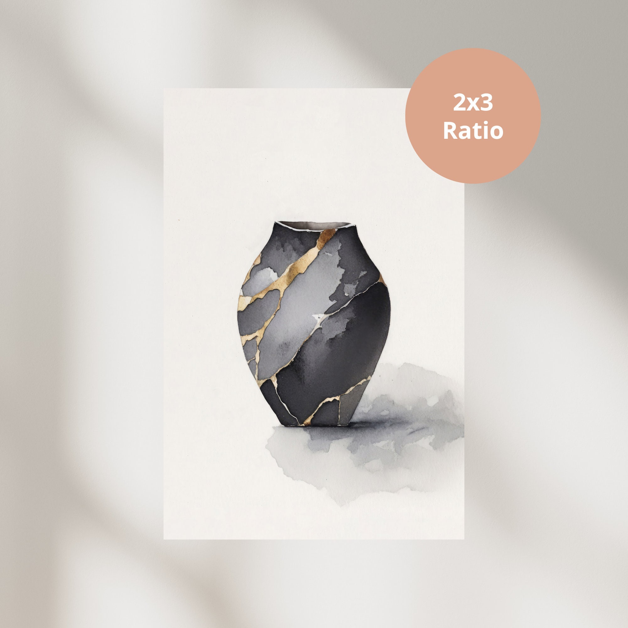 Watercolor Kintsugi Wall Art / Kintsugi Vase / Neutral Tones / - Etsy