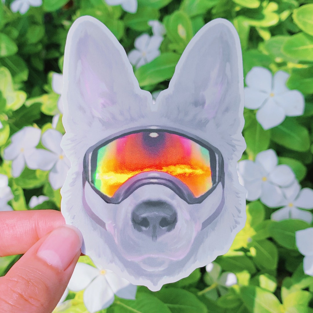 Holographic White German Shepherd Dog Goggles 4” Sticker - Etsy