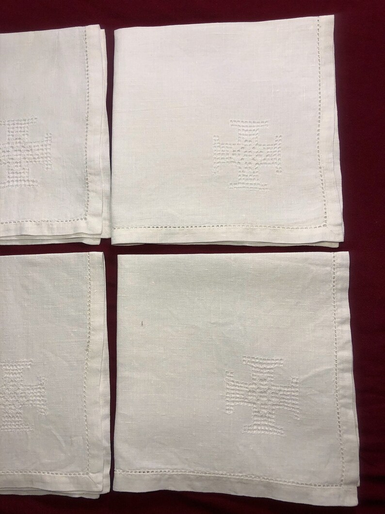 Vintage Linen Embroidered Cutwork Cross Napkins Set of 6 - Etsy