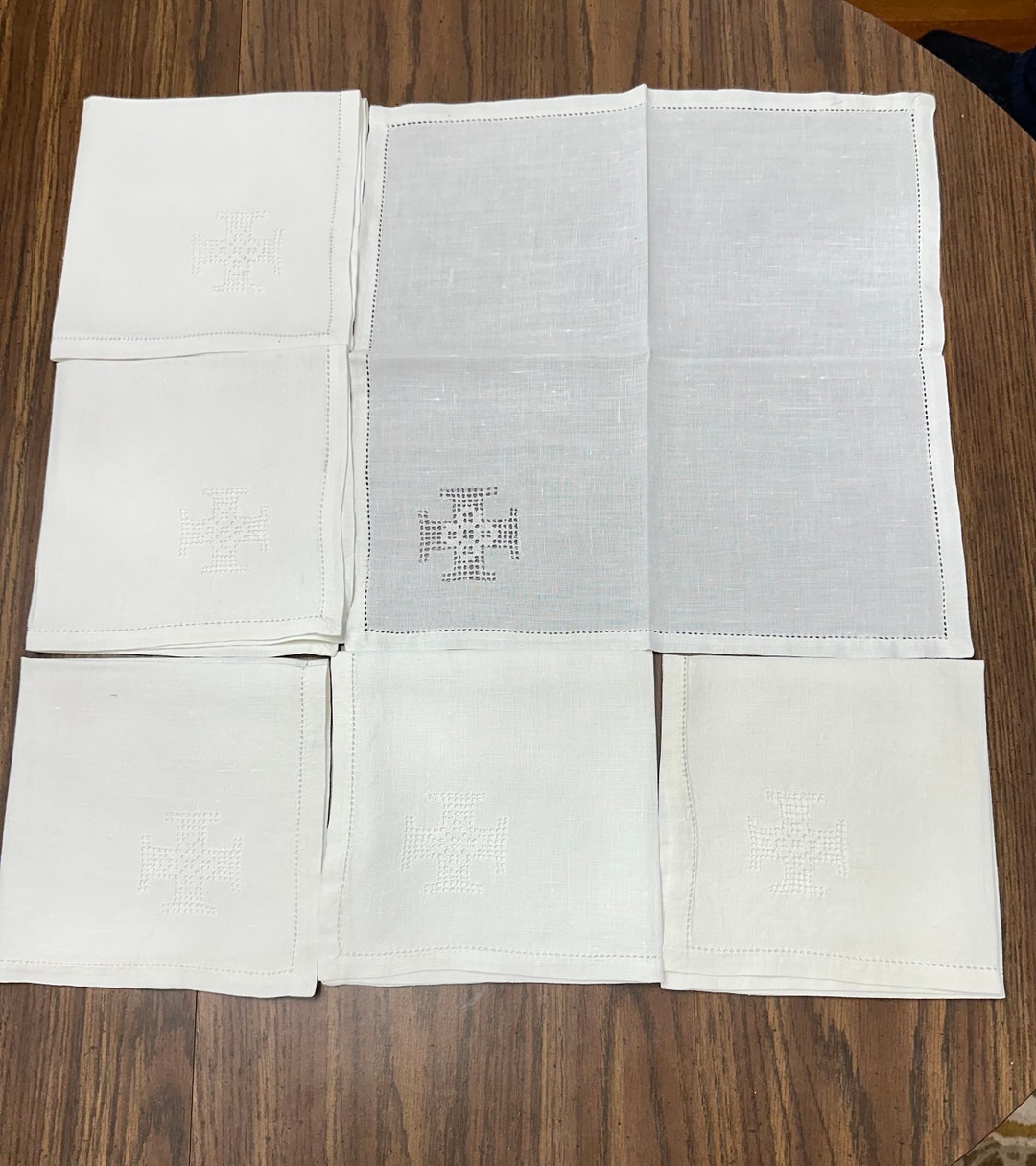 Vintage Linen Embroidered Cutwork Cross Napkins Set of 6, Luncheon ...