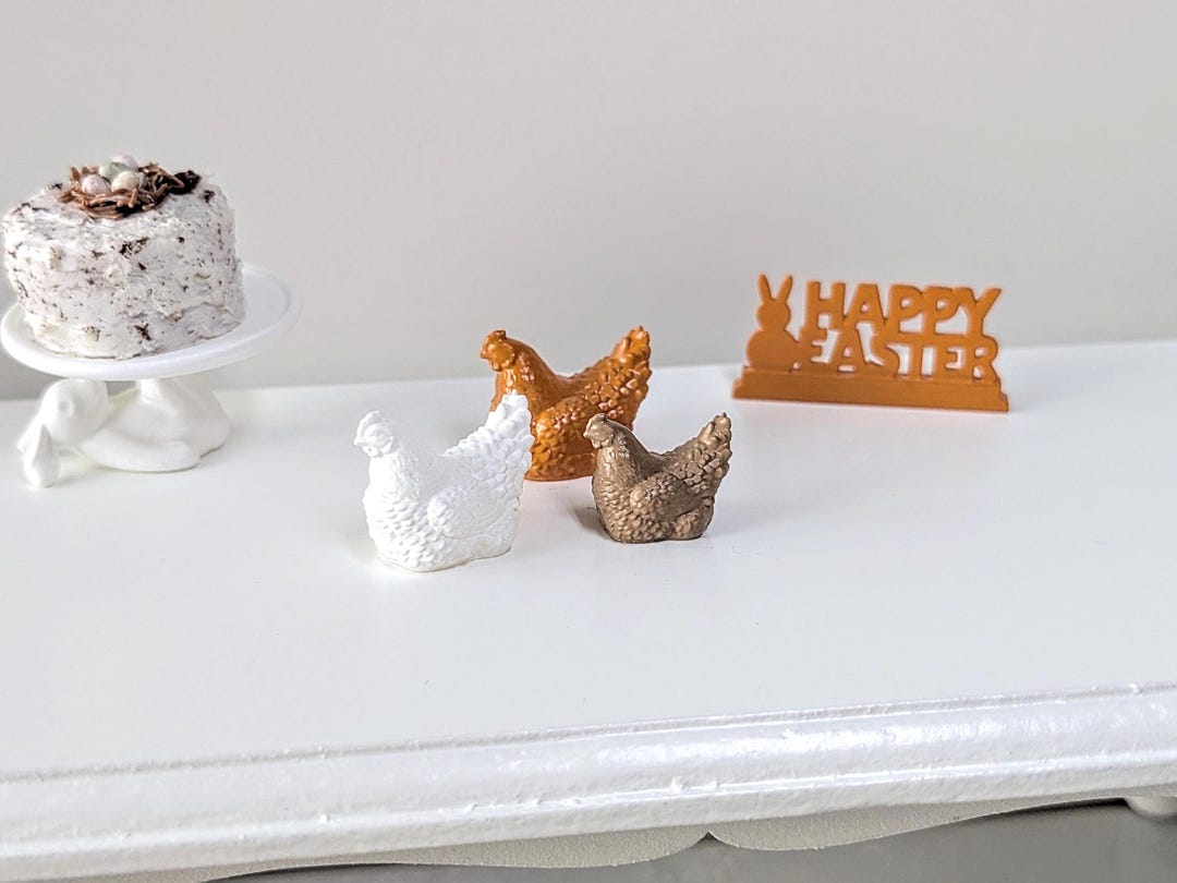 Miniature Set of 3 Chickens in 1:12 Scale, Miniature Hens, Dollhouse ...