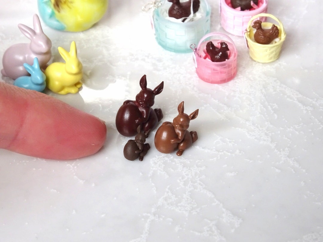 Miniature Set of 3 Chocolate Bunnies in 1:12 Scale, Miniature Food ...